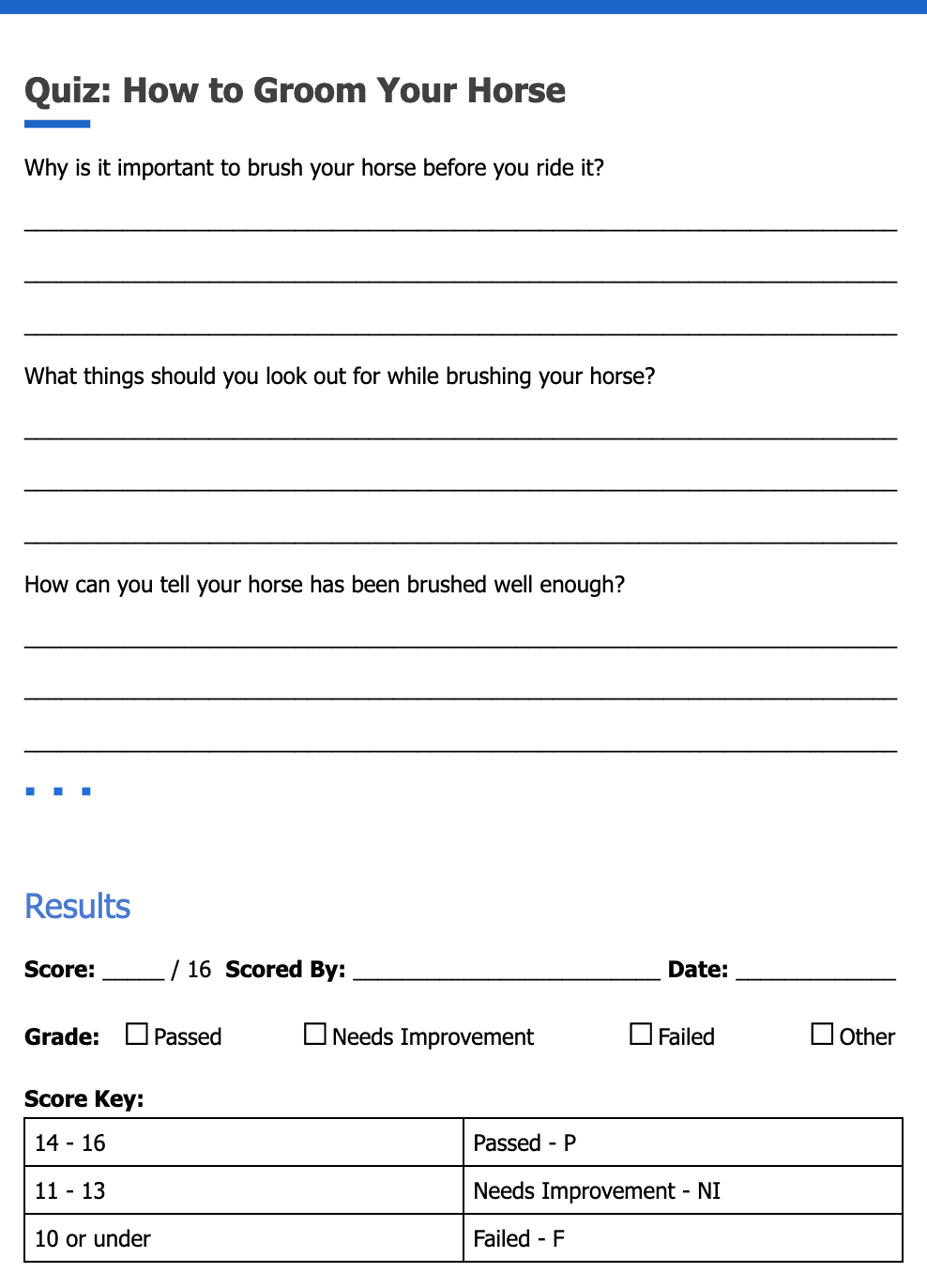 » Rider Medals – Horsemanship 1 – How to Groom Your Horse Quiz | White ...