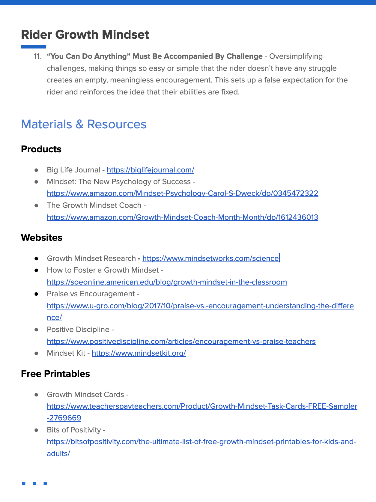 Learning Resource – Rider Growth Mindset – White Oak Stables