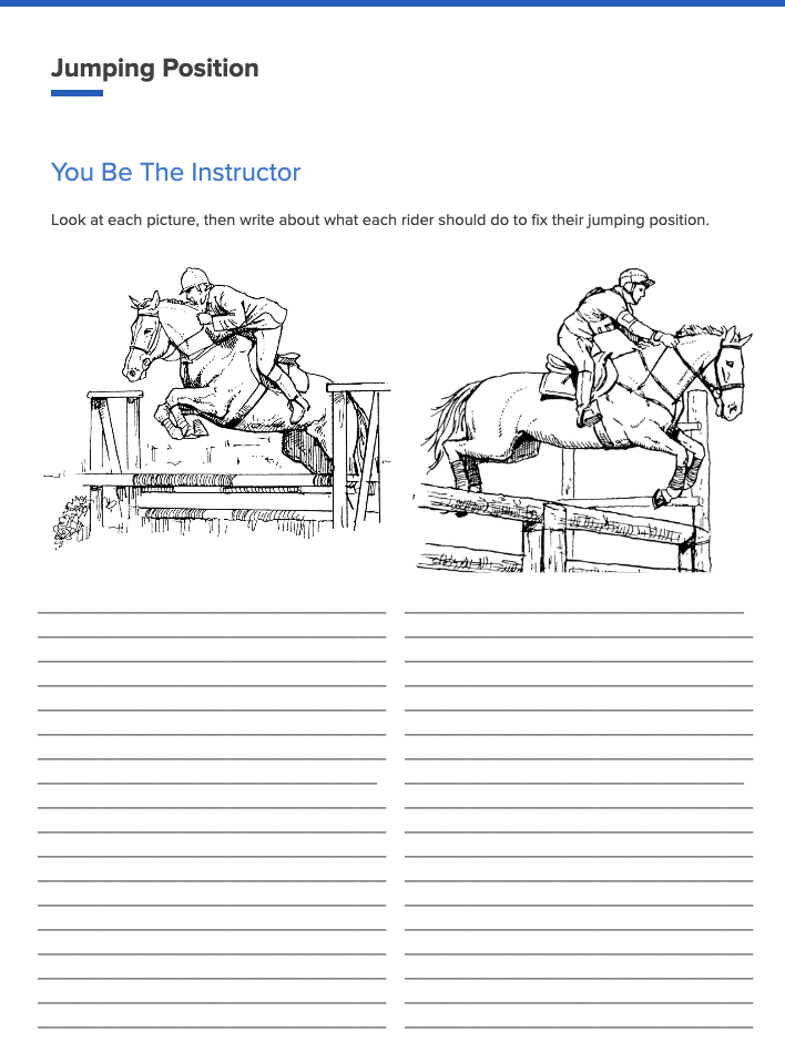 Worksheet – Jumping Position – White Oak Stables
